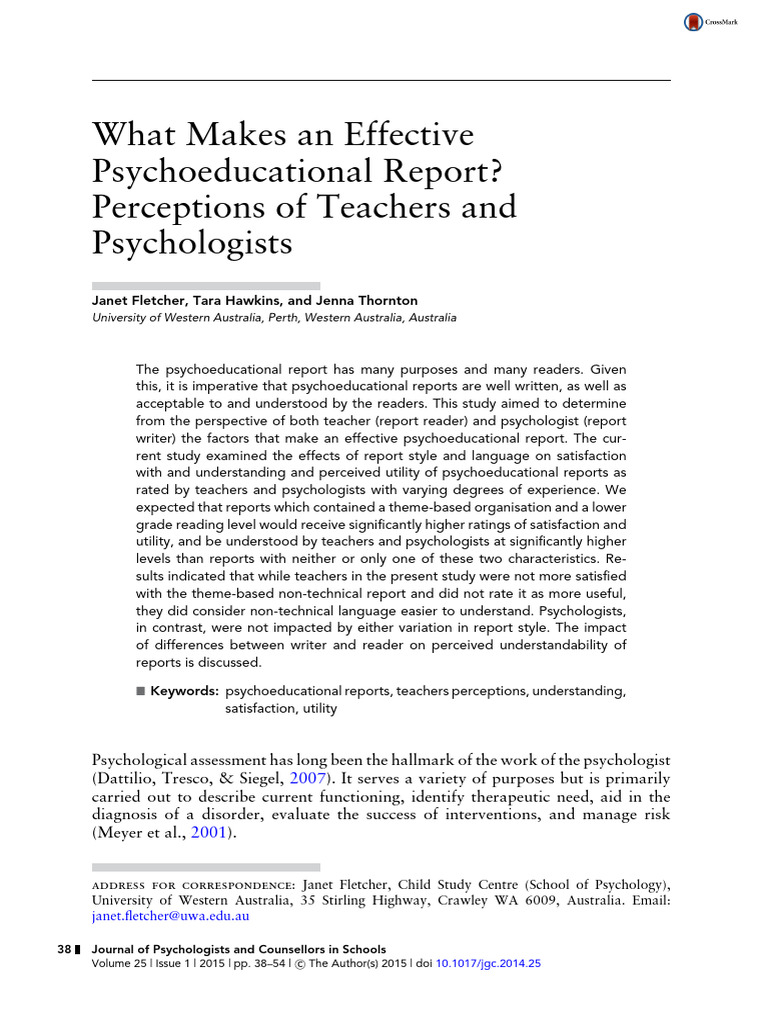 Fletcher Et Al (2015) What Makes An Effective Psychoeducational Report ...