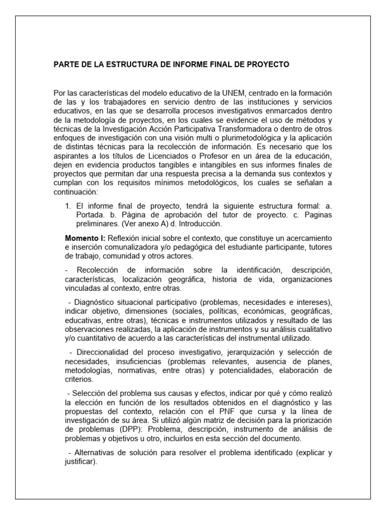 Estructura de Informe Final de Proyecto Resumida | PDF