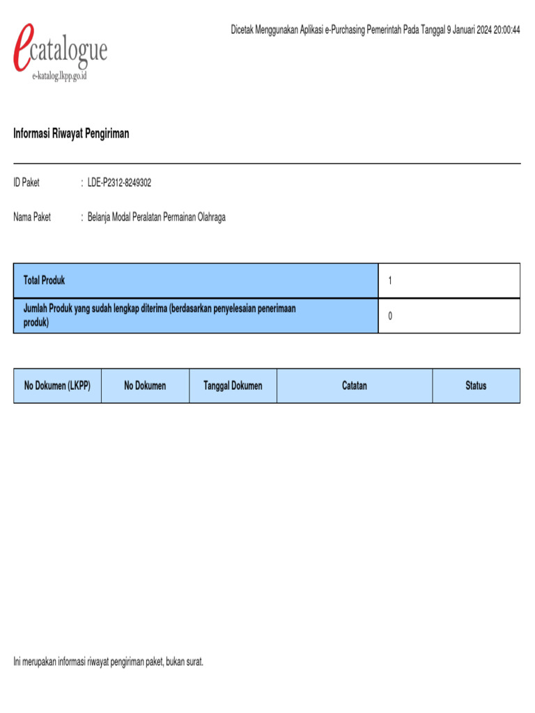 Riwayat Pengiriman LDE-P2312-8249302 | PDF