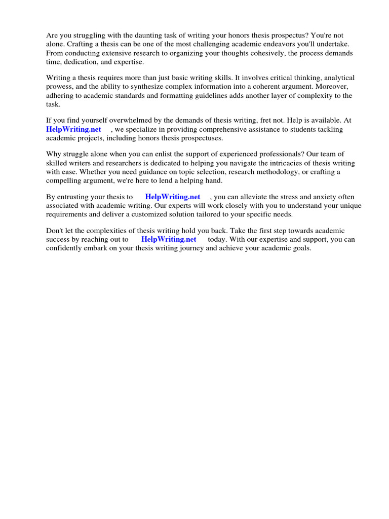 Honors Thesis Prospectus Example | PDF | Essays | Thesis