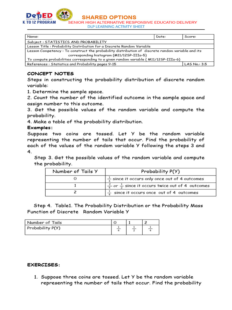 LAS 05 Constructing Probability Distribution Steps 3 and 4 | PDF ...