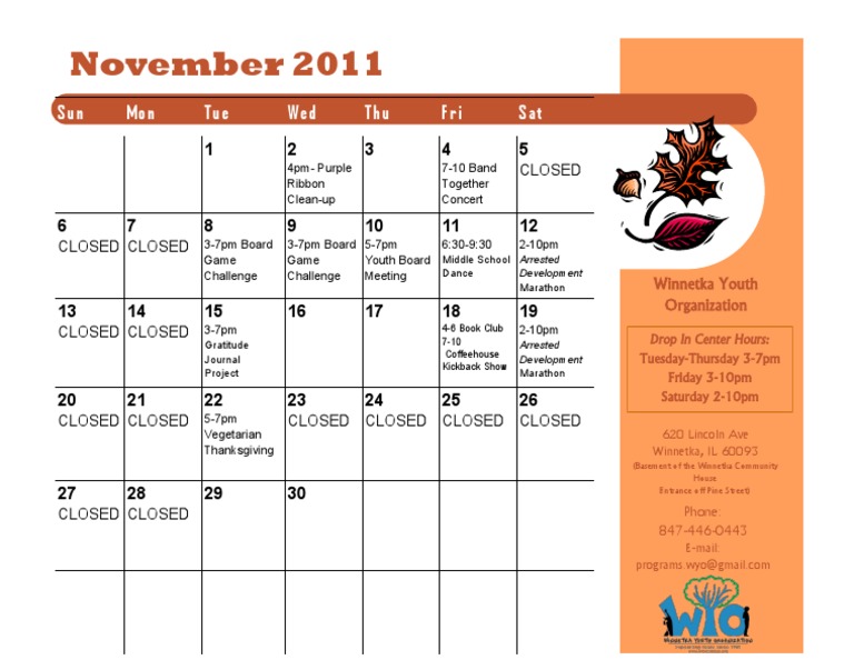November 2011 Youth Events Schedule | PDF