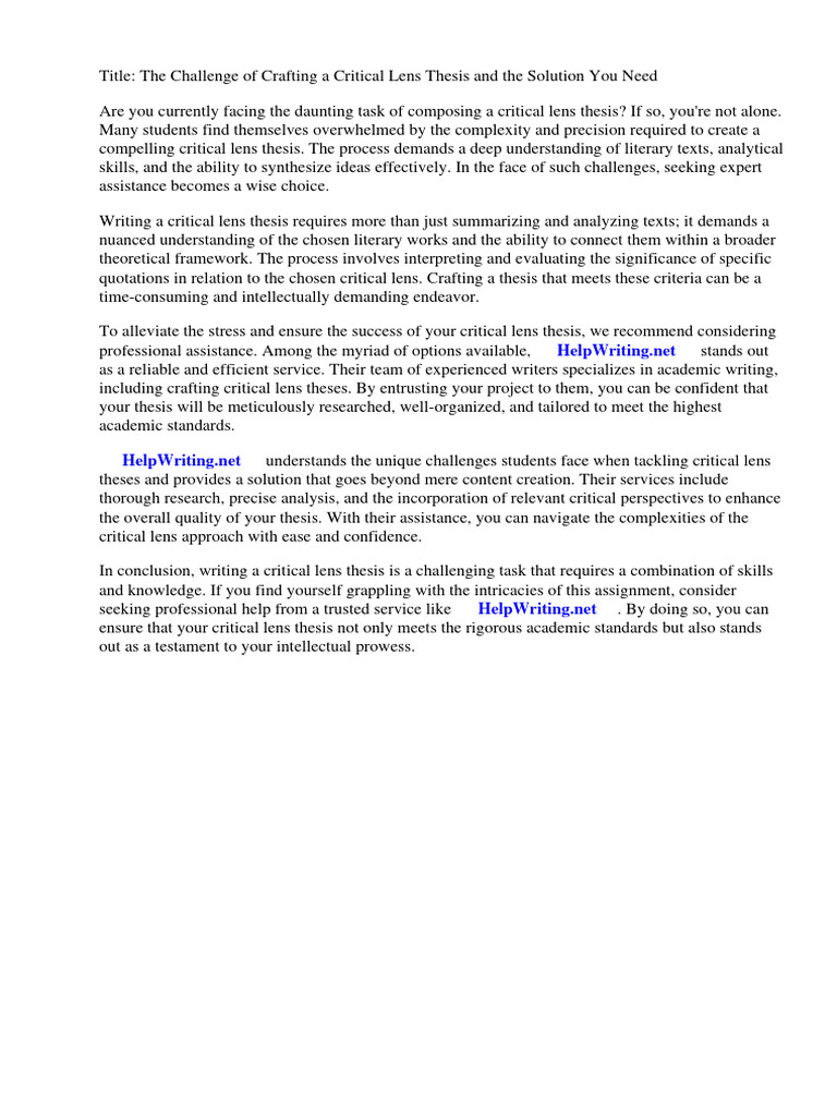 How To Write A Critical Lens Thesis | PDF