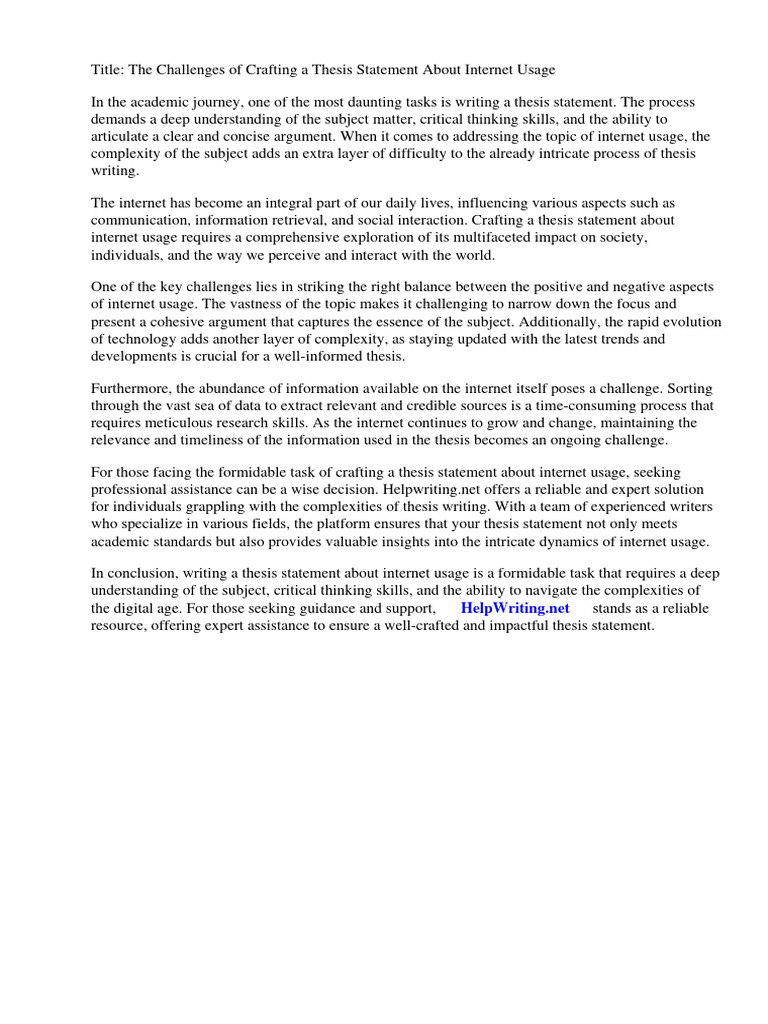 Thesis Statement About Internet Usage | PDF | Social Science | Computers