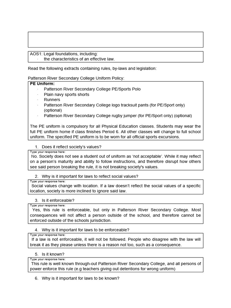 Unit 1 AOS1 Characteristics of An Effective Law | PDF | Lifestyle