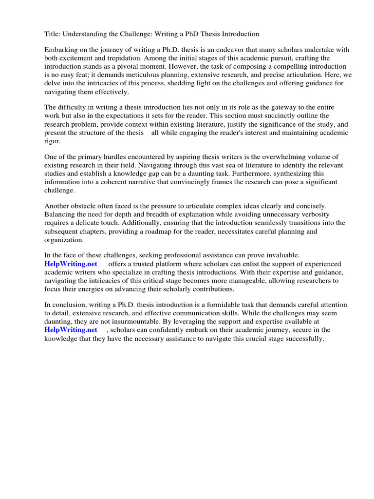 Example of PHD Thesis Introduction | PDF