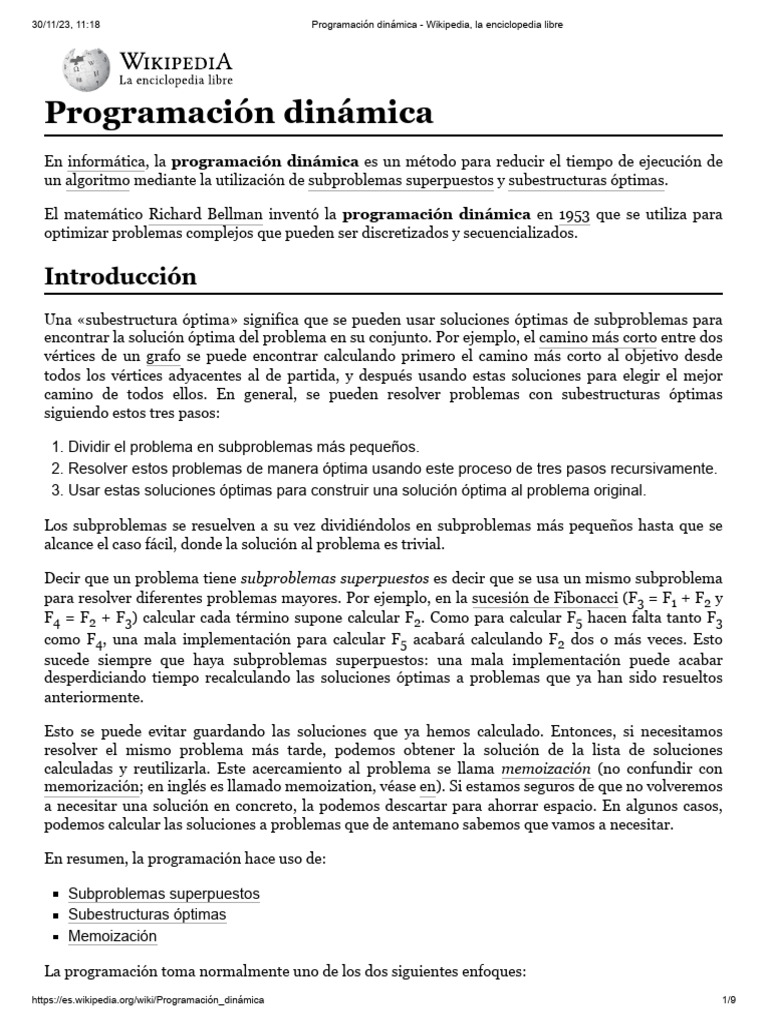 Programación Dinámica - Wikipedia, La Enciclopedia Libre | PDF ...