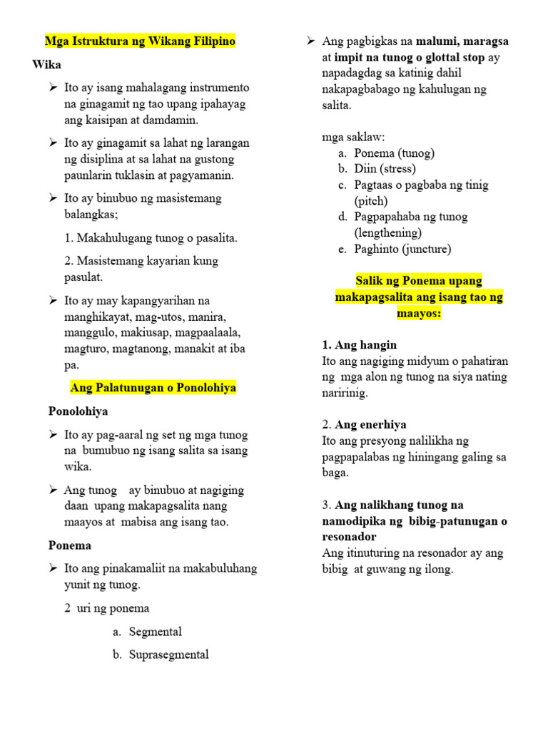 Mga Istruktura NG Wikang Filipino | PDF