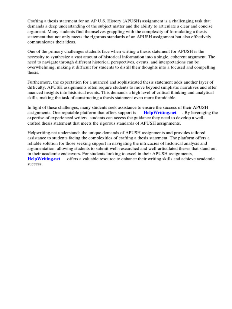 Thesis Statement For Apush | PDF | Essays | Thesis