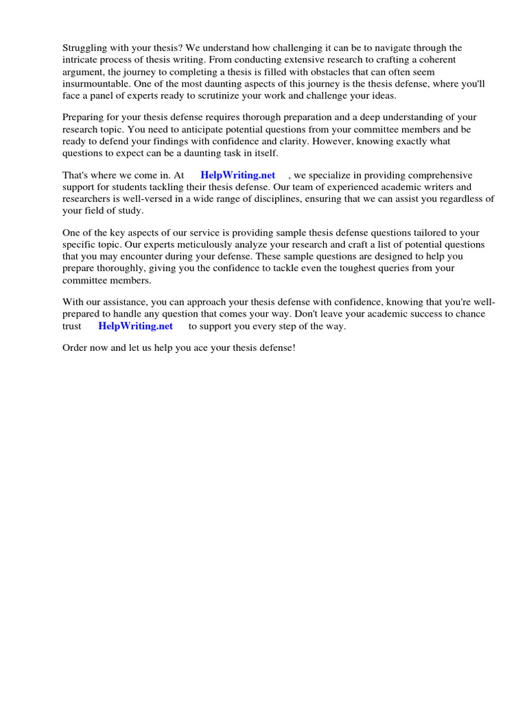 Sample Thesis Defense Questions | PDF