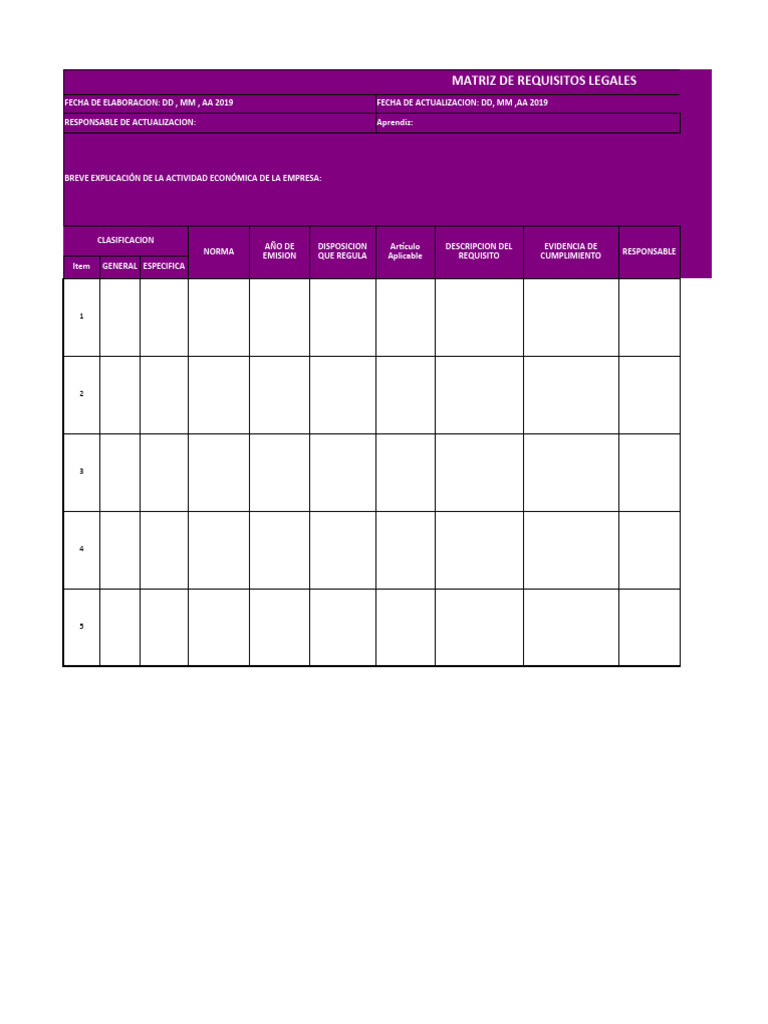 Formato de Matriz Legal | PDF | Diseño | Cambio tecnológico Formato de Matriz Legal | PDF | Diseño | Cambio tecnológico