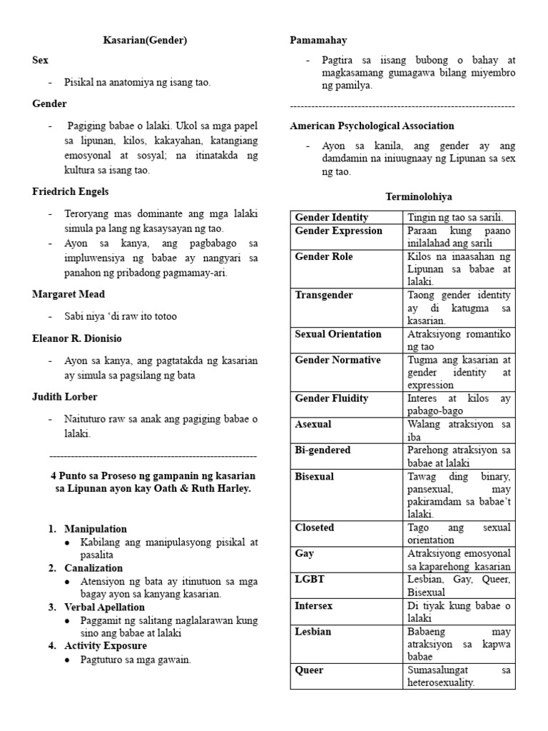 AP Notes Kasarian 3rd QTR 3 | PDF