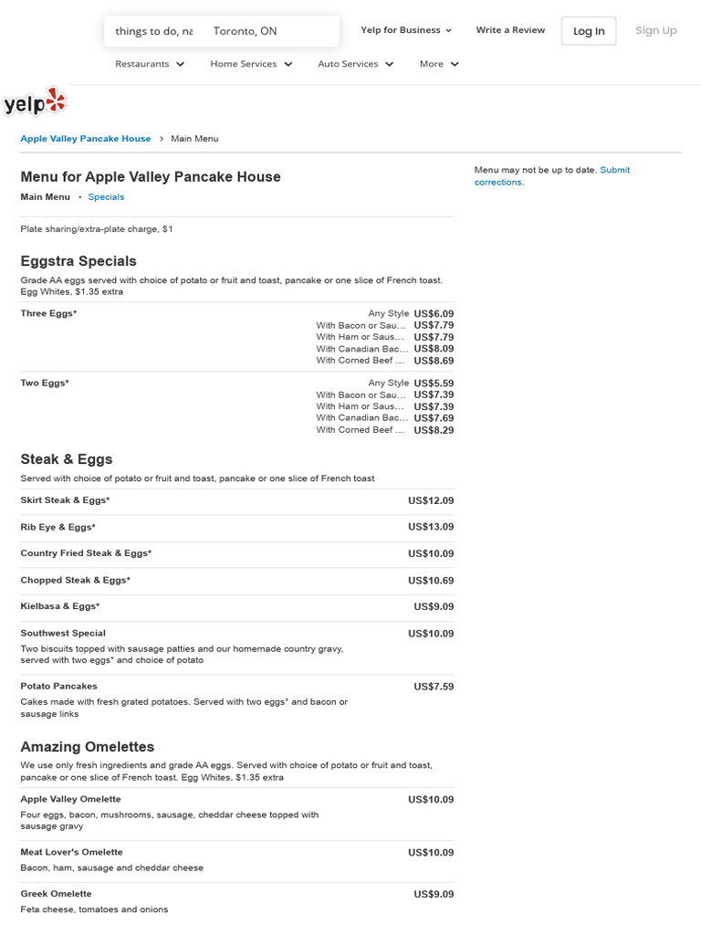Apple Valley Pancake House Menu | PDF | Hamburgers | Pancake