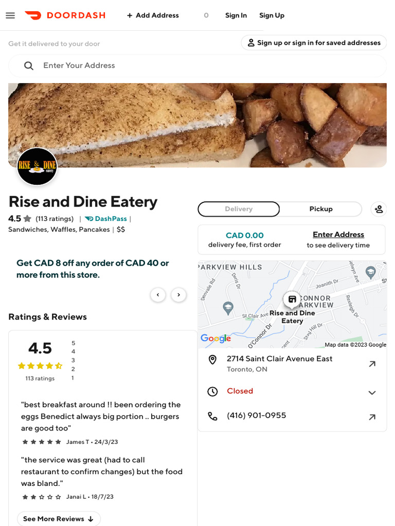 Rise and Dine Eatery Delivery Menu - 2714 Saint Clair Avenue East Toronto - DoorDash | PDF