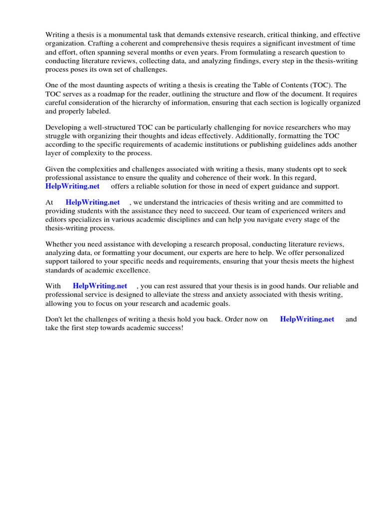 Sample Thesis Table of Contents | PDF | Thesis | Apa Style