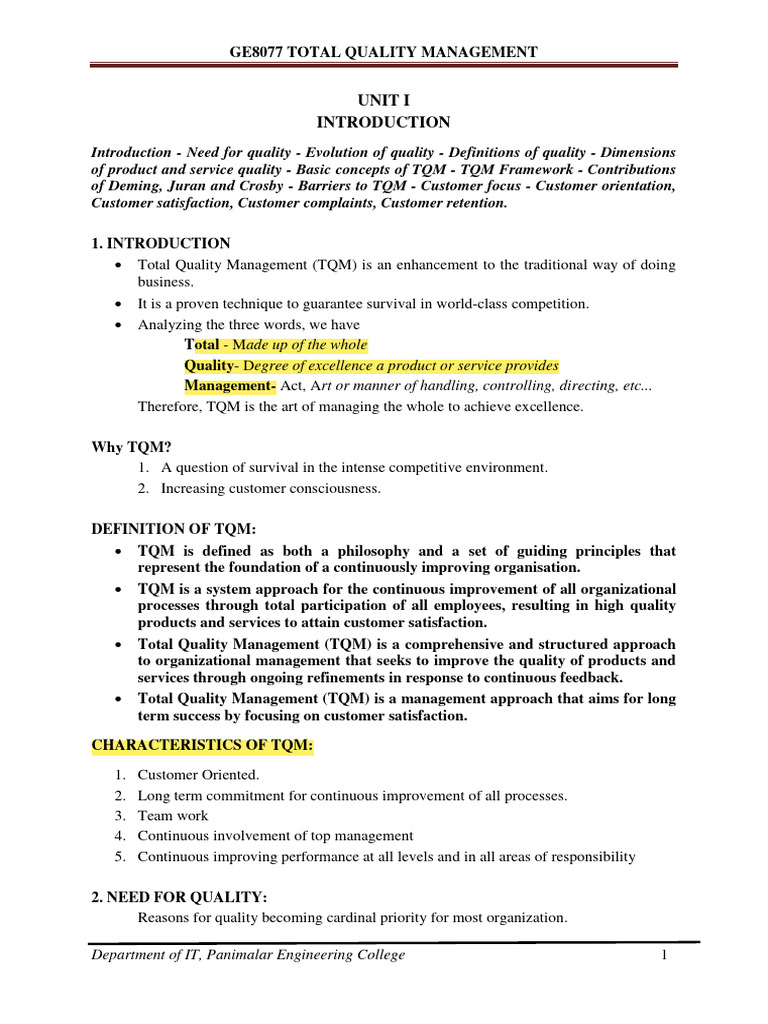 TQM Essentials for IT Students | PDF