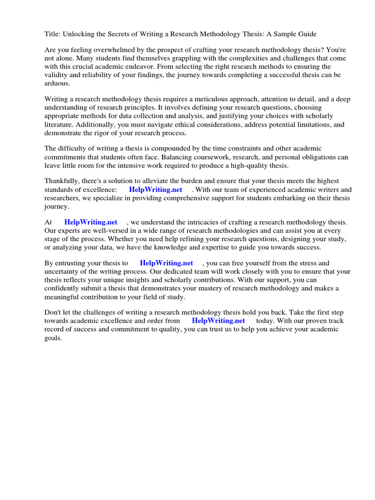 Research Methodology Thesis Sample | PDF | Methodology | Quantitative ...