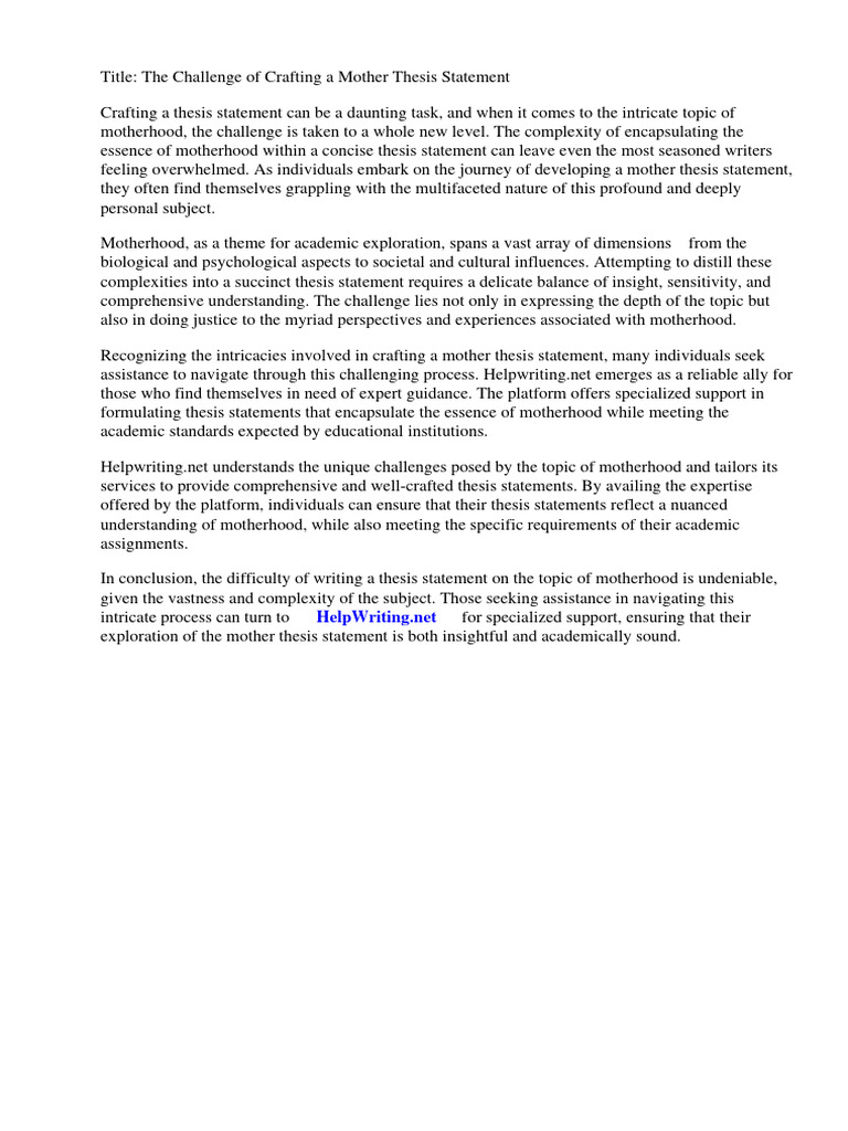 Mother Thesis Statement | PDF | Mother | Essays