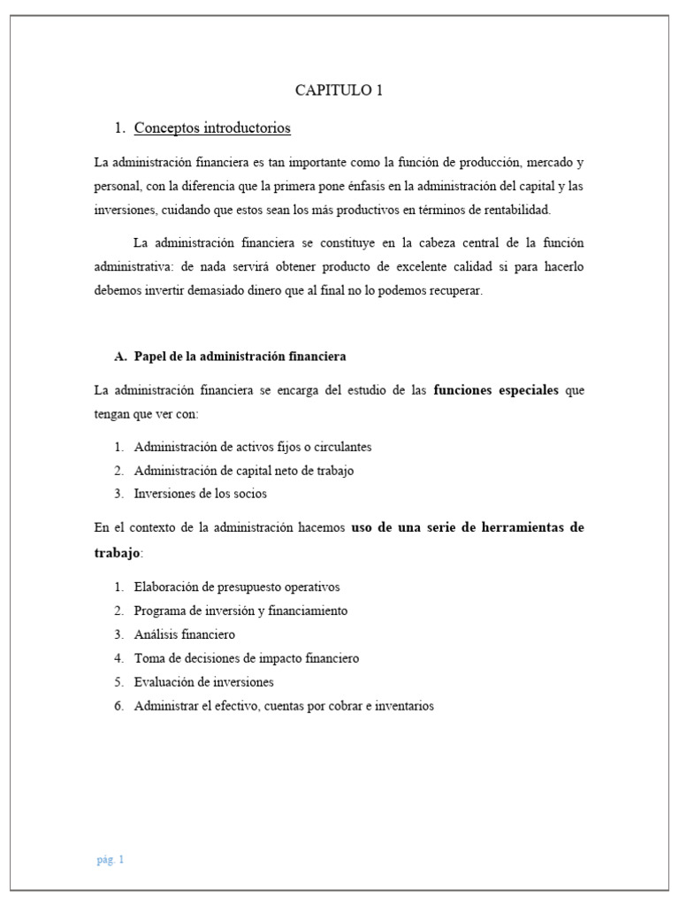 CAPITULO 1 conceptos introductorios admon recursos financieros | PDF