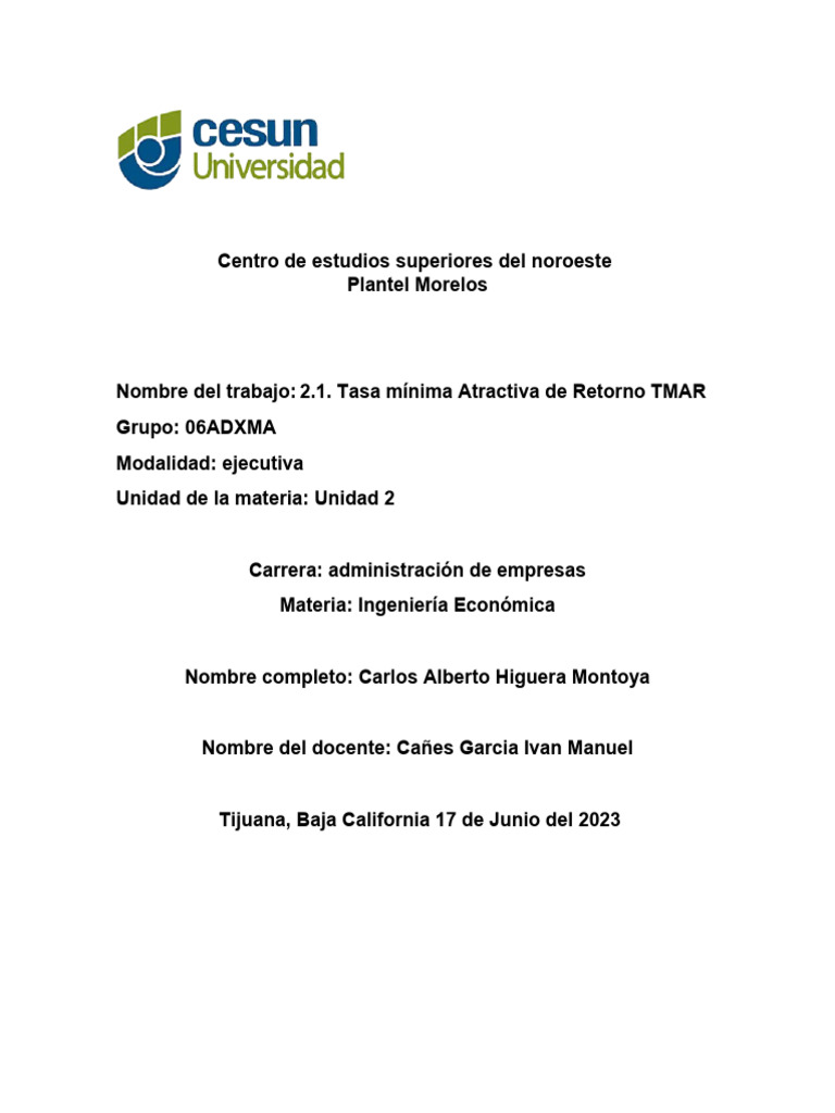 2.1.tasa Mínima Atractiva de Retorno TMAR | PDF | Inversiones | Precios