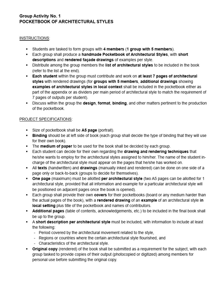 Group Activity 1 - Pocketbook of Architectural Styles | PDF | Books | Style