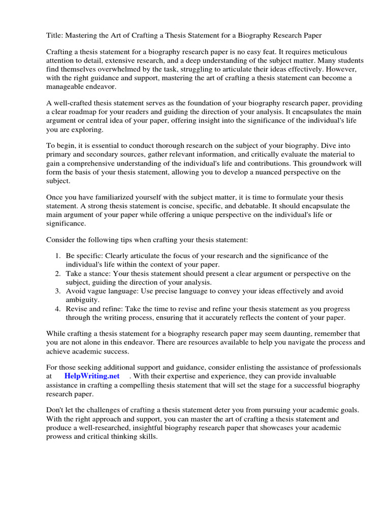 How To Write A Thesis Statement For A Biography Research Paper | PDF