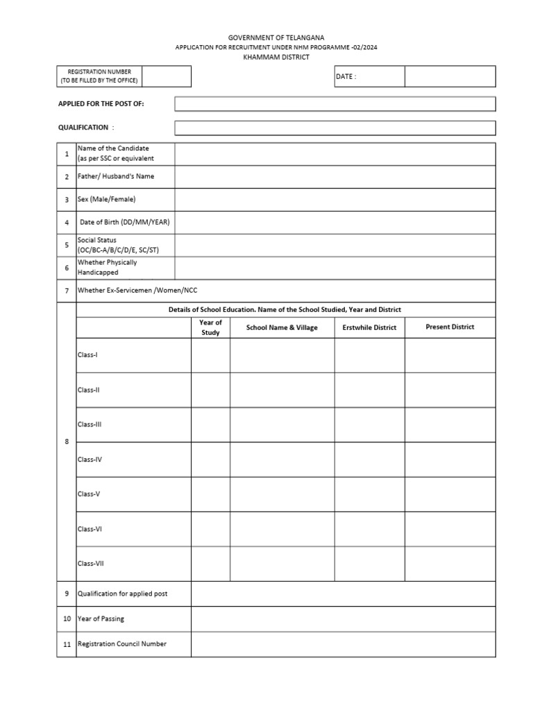 Application For Recruitment Under NHM Programme - 02/2024: Registration ...