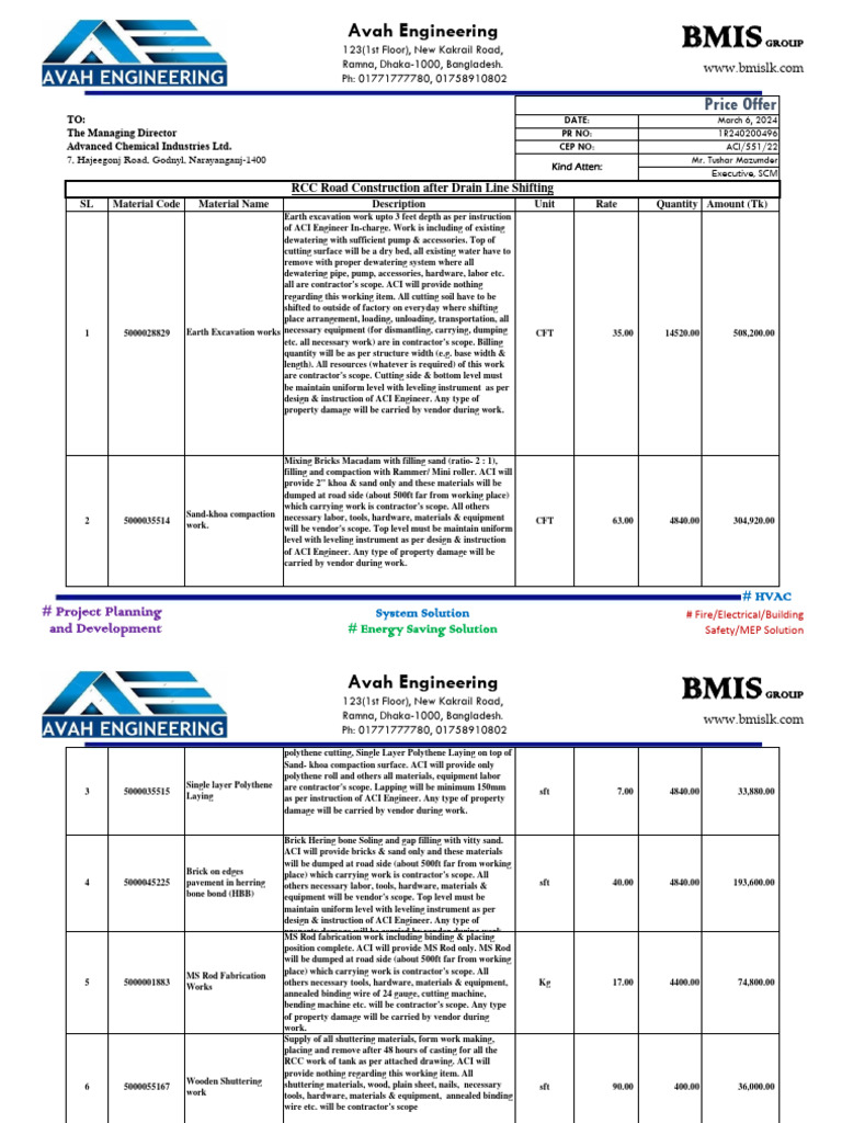 RCC Road Construction Proposal | PDF | Brick | Concrete