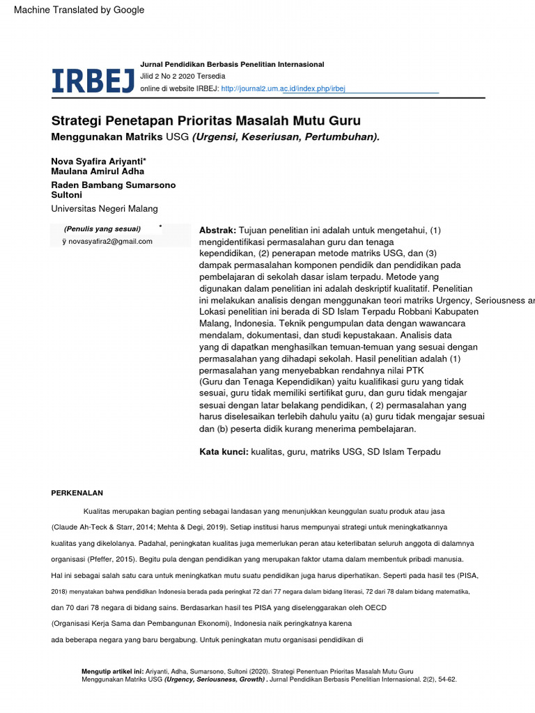 Strategy To Determine The Priority of Teachers' Quality Problem Using ...