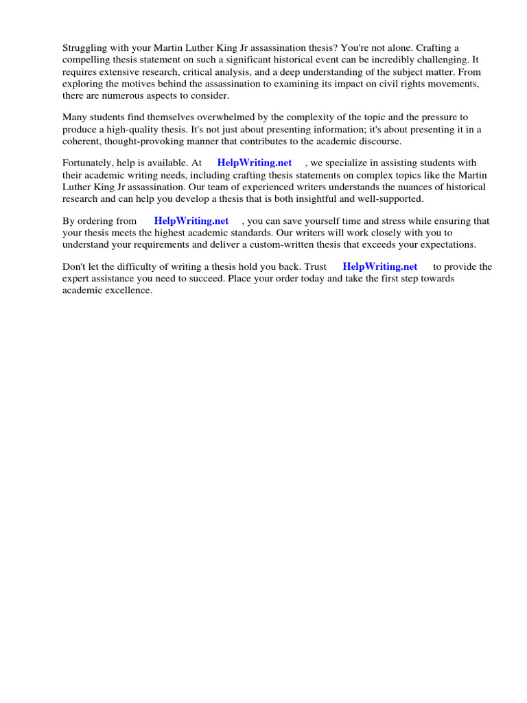 Martin Luther King JR Assassination Thesis Statement | PDF | Martin ...