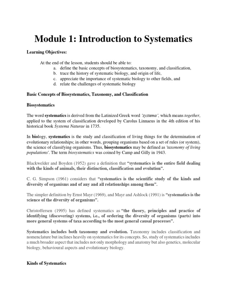 Module1 and 2 - Introduction To Systematics | PDF | Taxonomy (Biology ...