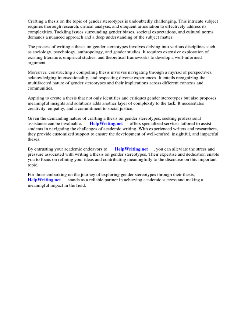 Gender Stereotype Essay Thesis | PDF | Gender | Gender Studies