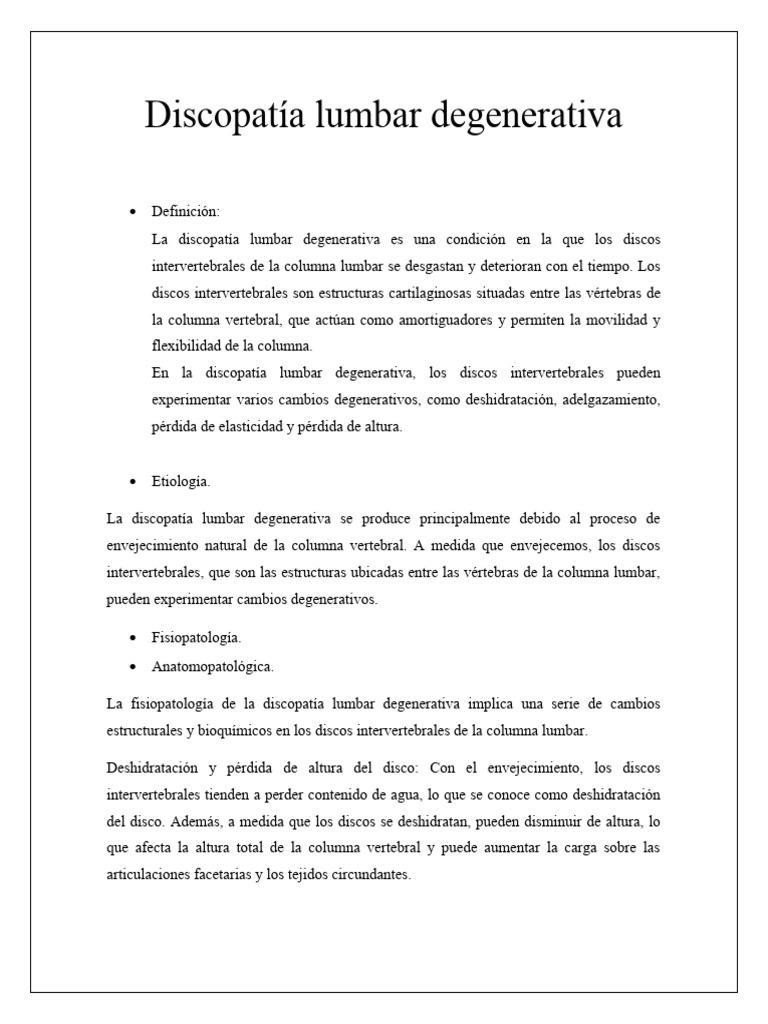 Discopatía lumbar degenerativa: causas y tratamiento | PDF
