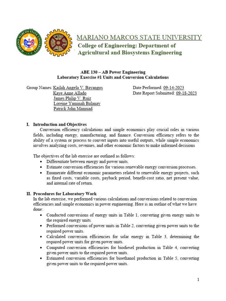 Power Engineering Lab: Units & Efficiency Calculations | PDF | Net ...