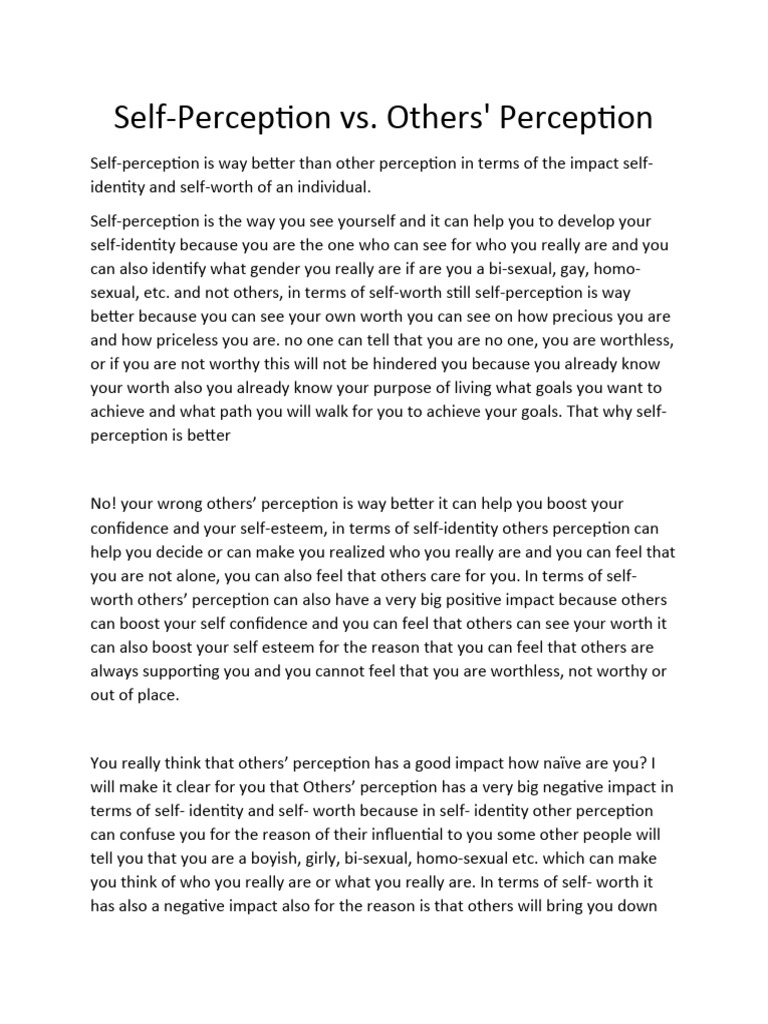 Self-Perception vs. Others' Perception | PDF | Self Esteem | Self Concept