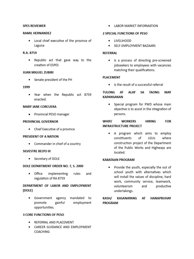 Spes Reviewer Edited | PDF