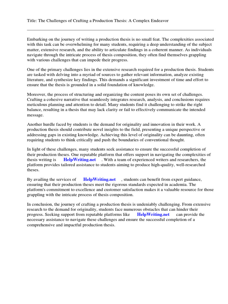 Production Thesis Sample | PDF | Thesis | Essays