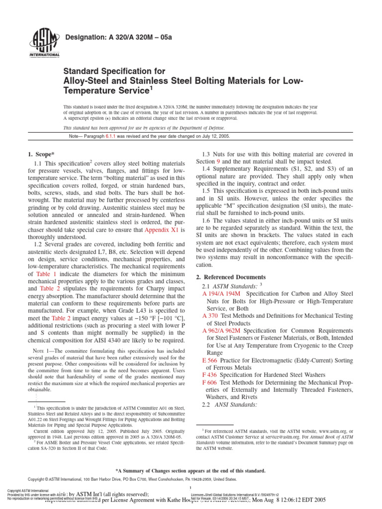 Astm 320 | PDF | Screw | Steel
