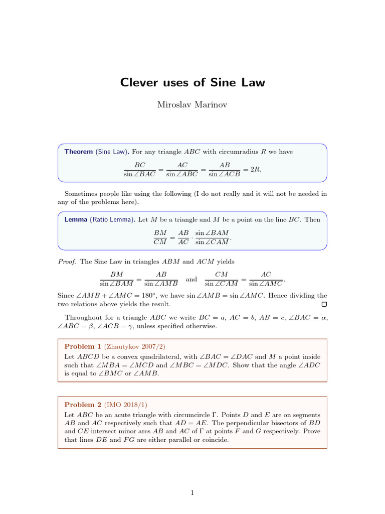 Sine Law - Problems | PDF | Triangle | Perpendicular