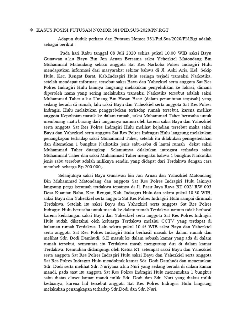 Kasus Posisi Putusan Nomor 381 | PDF