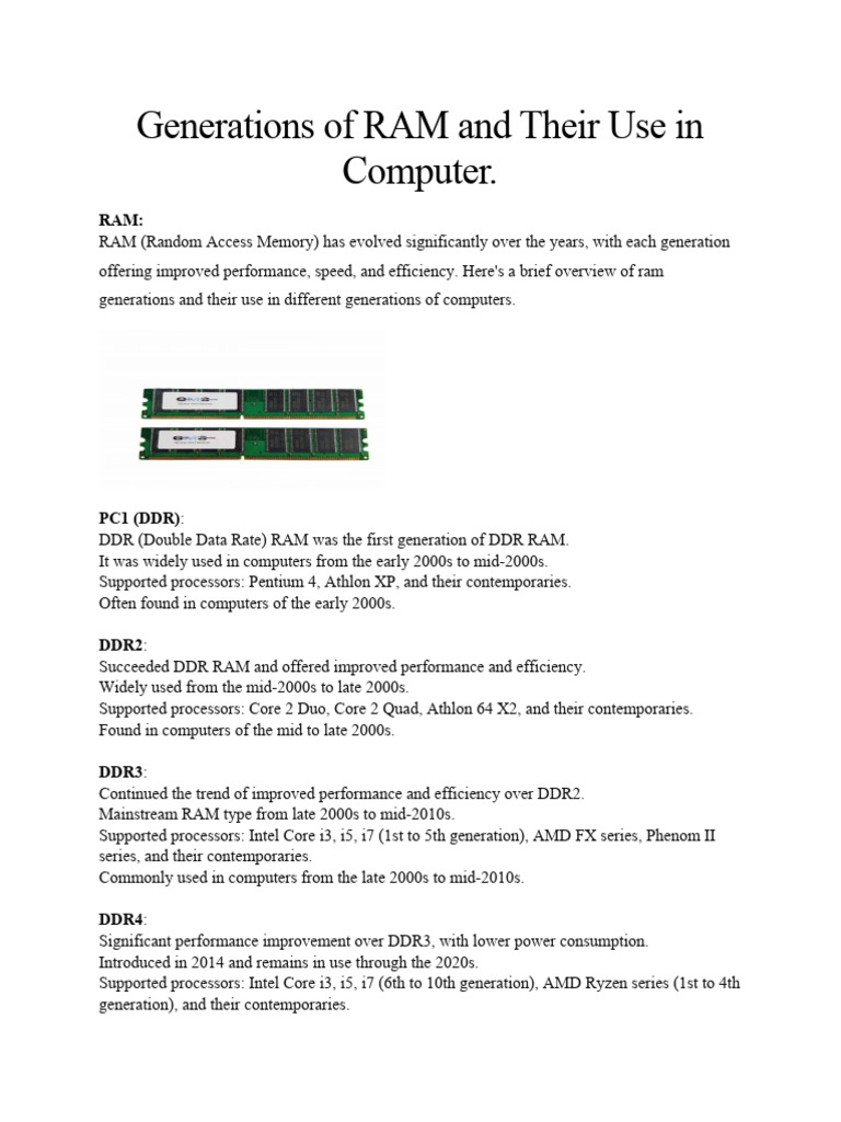 Types of Ram With Computer Generation | PDF