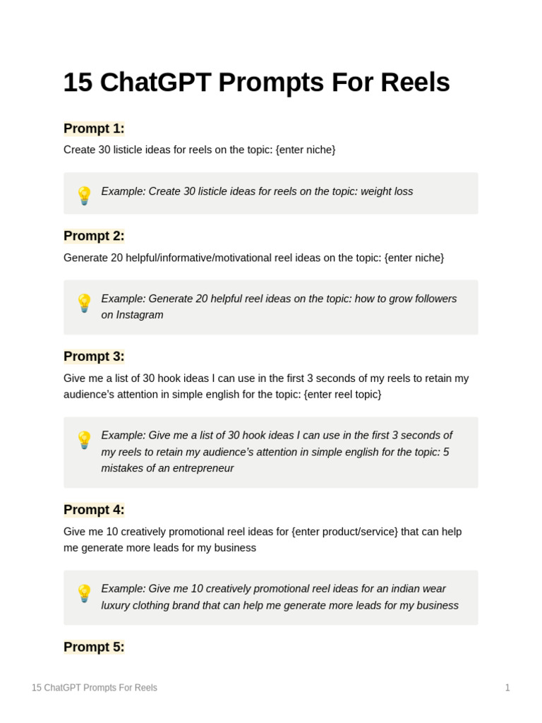 ChatGPT Prompts For Reels | PDF | Human Communication
