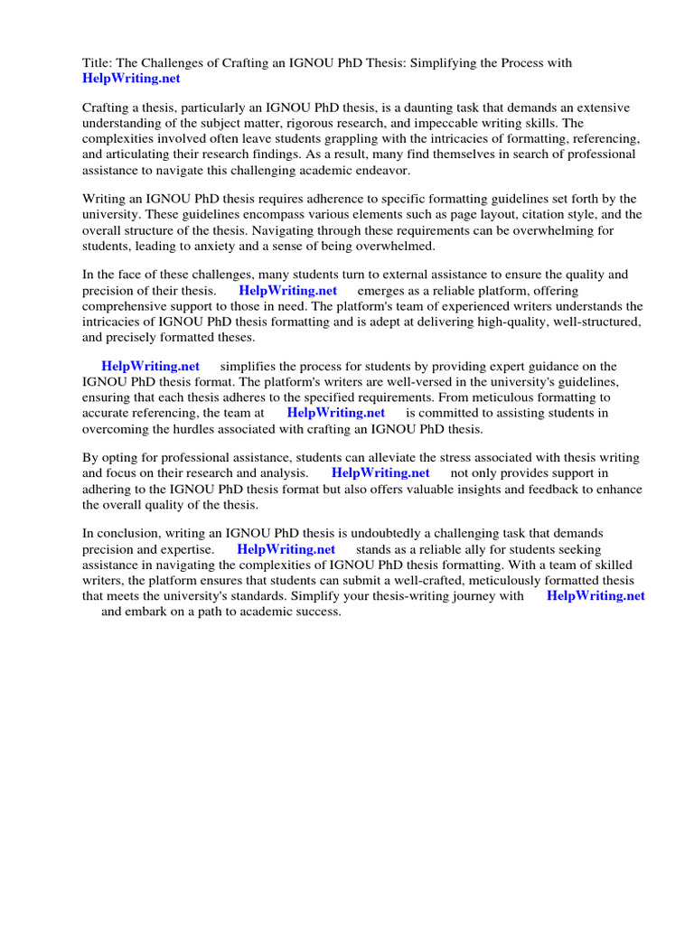 Ignou PHD Thesis Format | PDF | Doctor Of Philosophy | Thesis