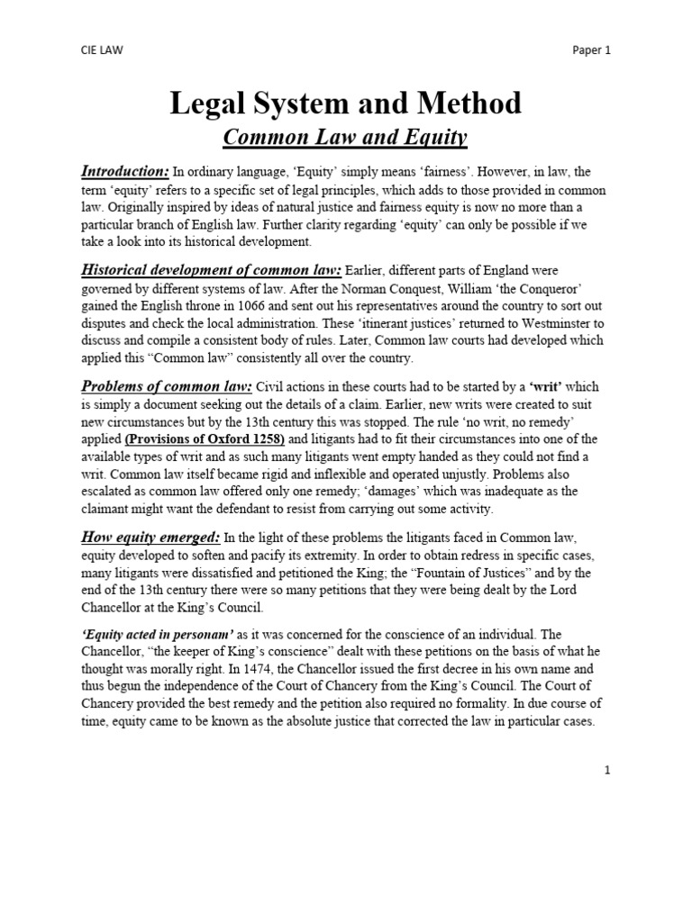 Common Law and Equity (LSM) | PDF | Equity (Law) | Legal Remedy