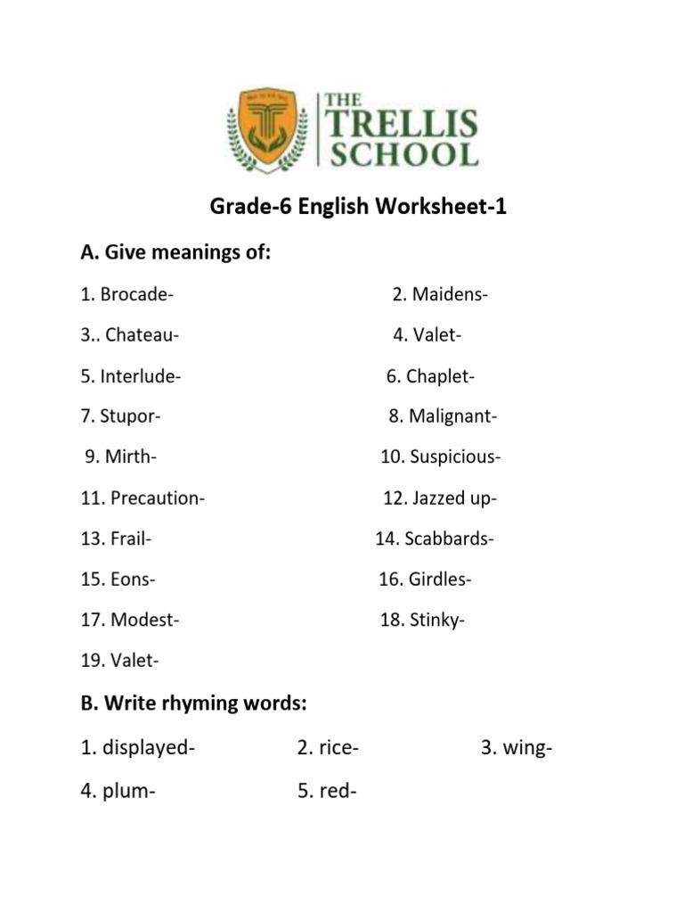 Grade 6 English Worksheet Voc | PDF