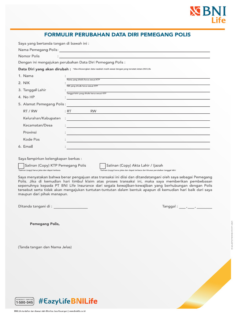 Form Perubahan Data Diri Pemegang Polis | PDF