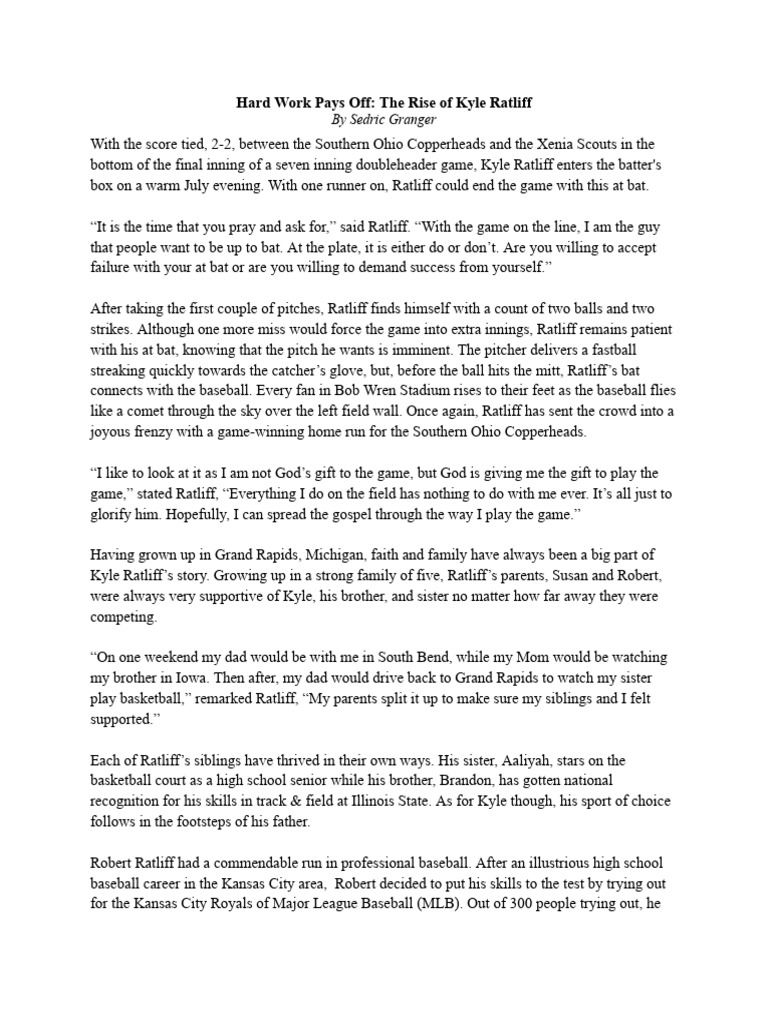 Kyle Ratliff Profile Story - Sedric Granger | PDF | Home Run | Ball And ...