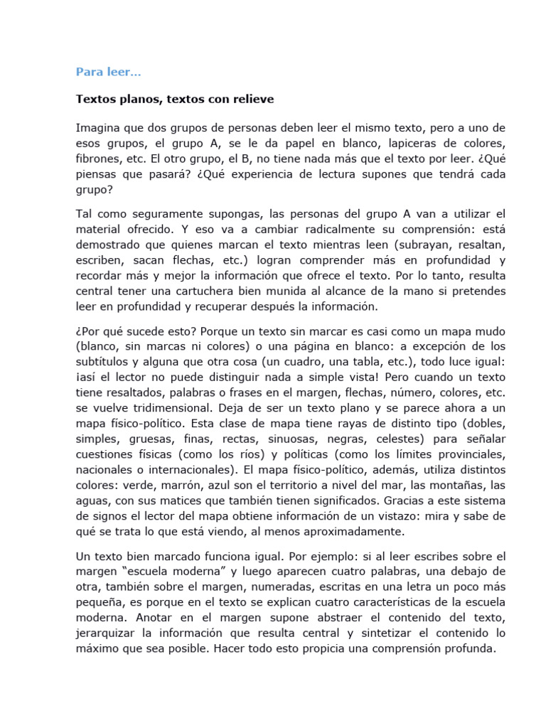 Textos Planos Textos Con Relieve | PDF | Pensamiento | Ciencia cognitiva