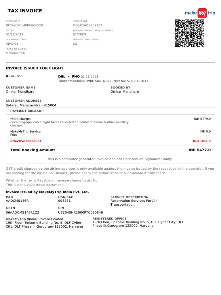 Booking Invoice | PDF | Invoice | Taxes