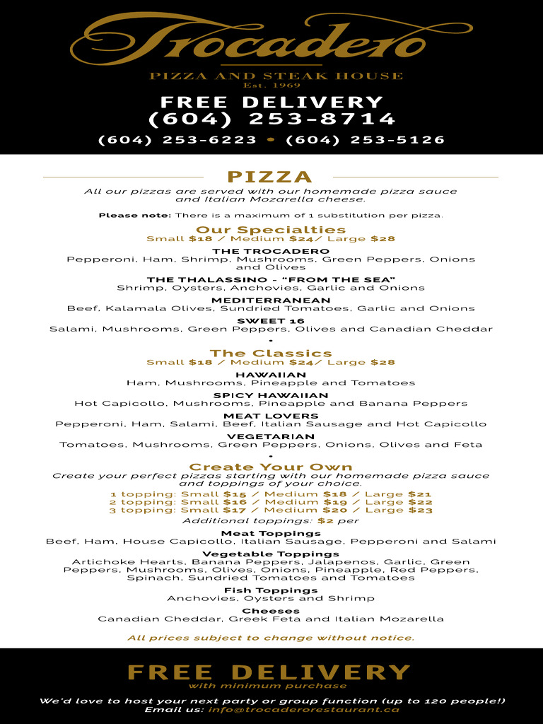 Trocadero Take Out Menu | PDF